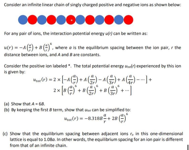Solved Consider an infinite linear chain of singly charged | Chegg.com