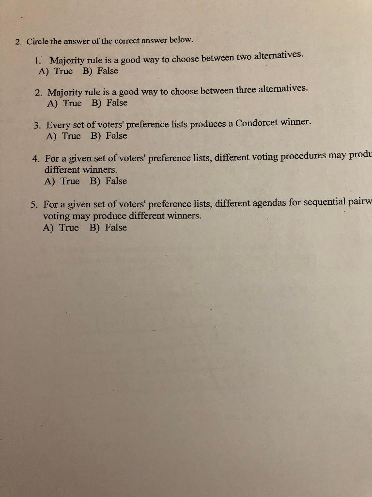 Solved 2. Circle the answer of the correct answer below. 1. | Chegg.com