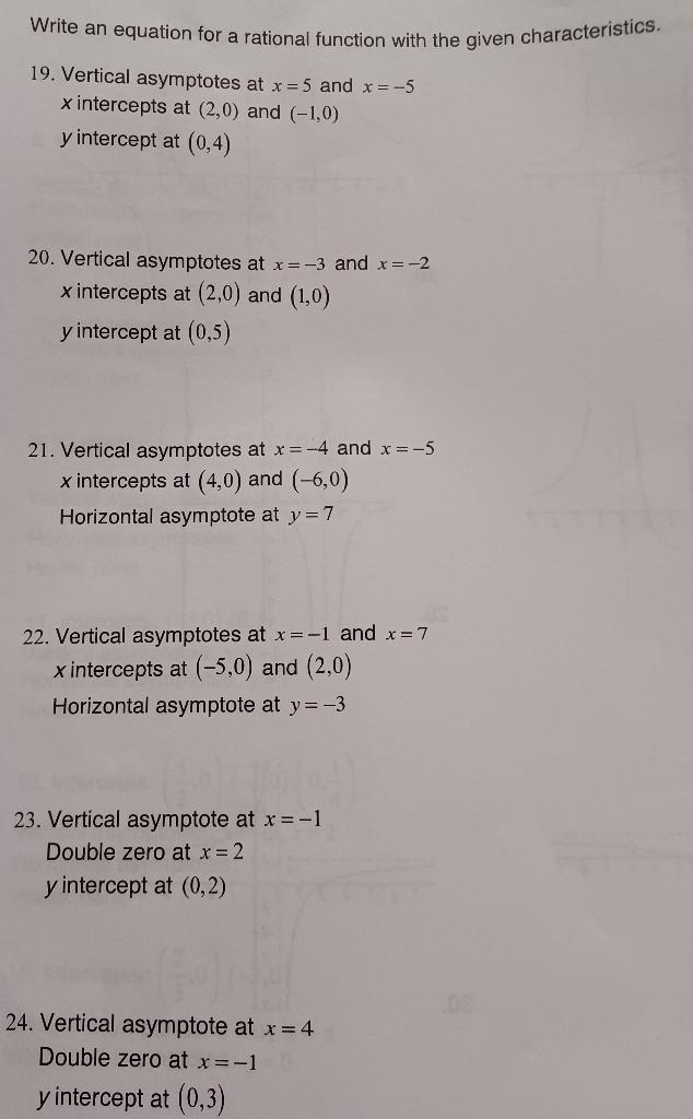 Solved Write an equation for a rational function with the | Chegg.com