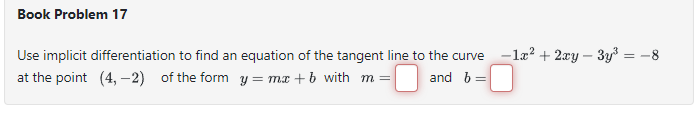 Solved Book Problem 17Use implicit differentiation to find | Chegg.com