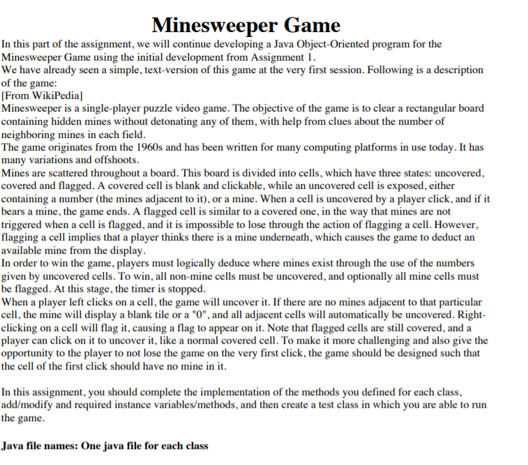 The following MineSweeper game must be text based | Chegg.com