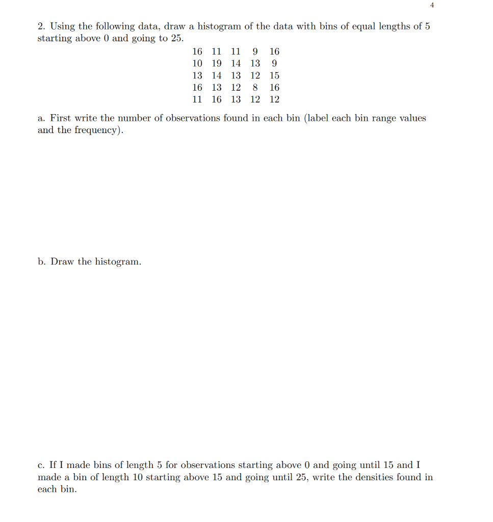Solved 4 2. Using the following data, draw a histogram of | Chegg.com