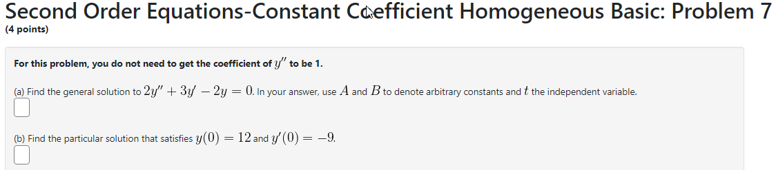 Solved Second Order Equations-Constant Cdefficient | Chegg.com