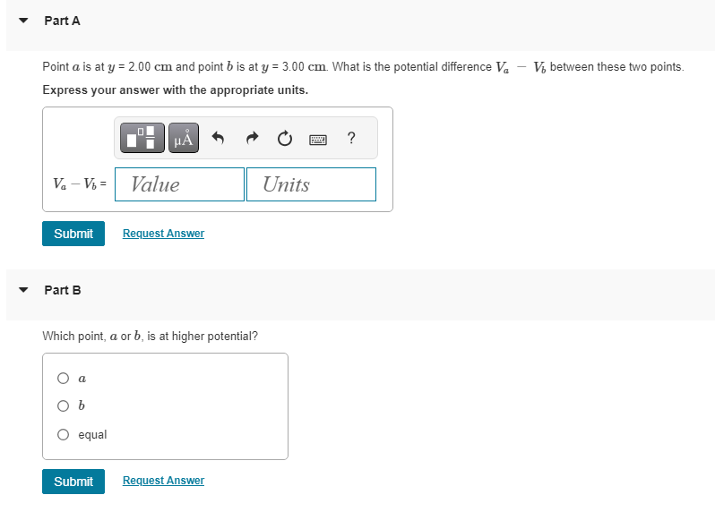Solved Points a and b lie in a region where the y-component | Chegg.com