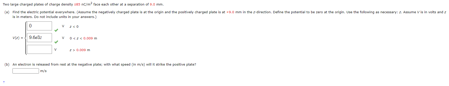 Solved Two large charged plates of charge density ±85nC/m2 | Chegg.com