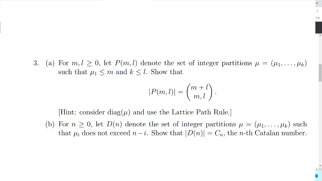(a) For m,l≥0, let P(m,l) denote the set of integer | Chegg.com