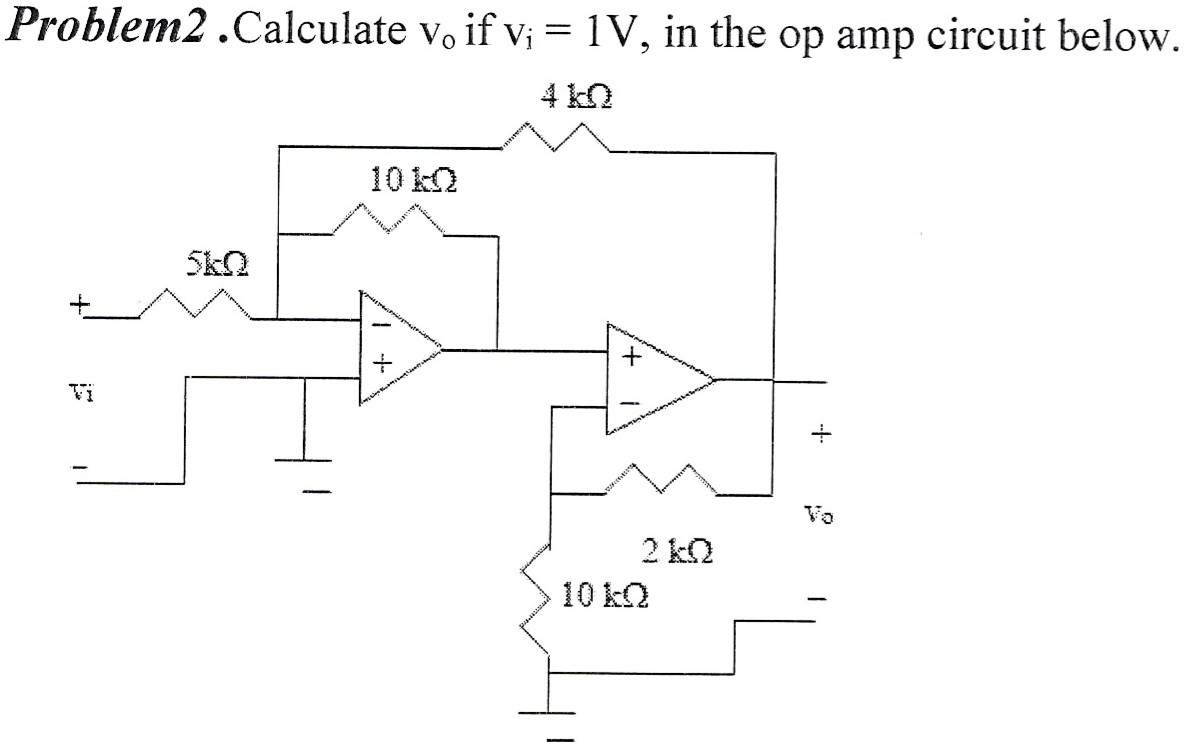 Solved Problem2.Calculate v, if V; = 1V, in the op amp | Chegg.com