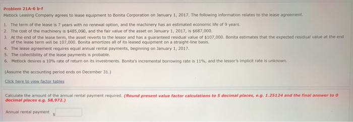 Solved Problem 21A-6 b-f Metlock Leasing Company agrees to | Chegg.com