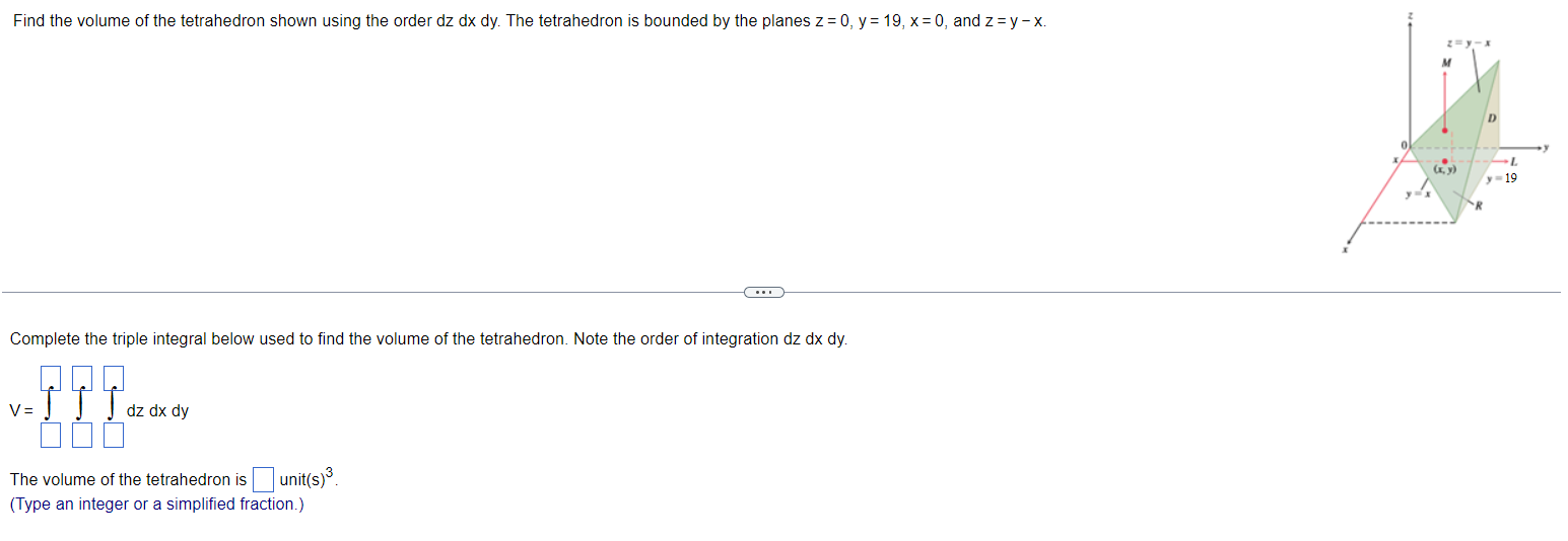 Solved Find the volume of the tetrahedron shown using the | Chegg.com