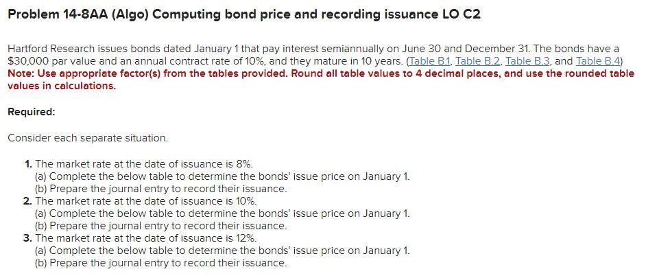 Solved Problem 14-8AA (Algo) Computing bond price and | Chegg.com