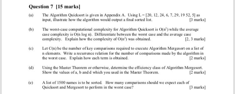 Solved (a) The Algorithm Quicksort is given in Appendix A. | Chegg.com