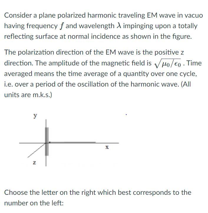 Solved Consider a plane polarized harmonic traveling EM wave | Chegg.com