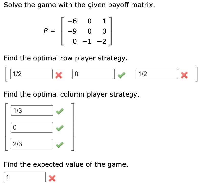 Solved Solve the game with the given payoff matrix. -6 0 1 | Chegg.com