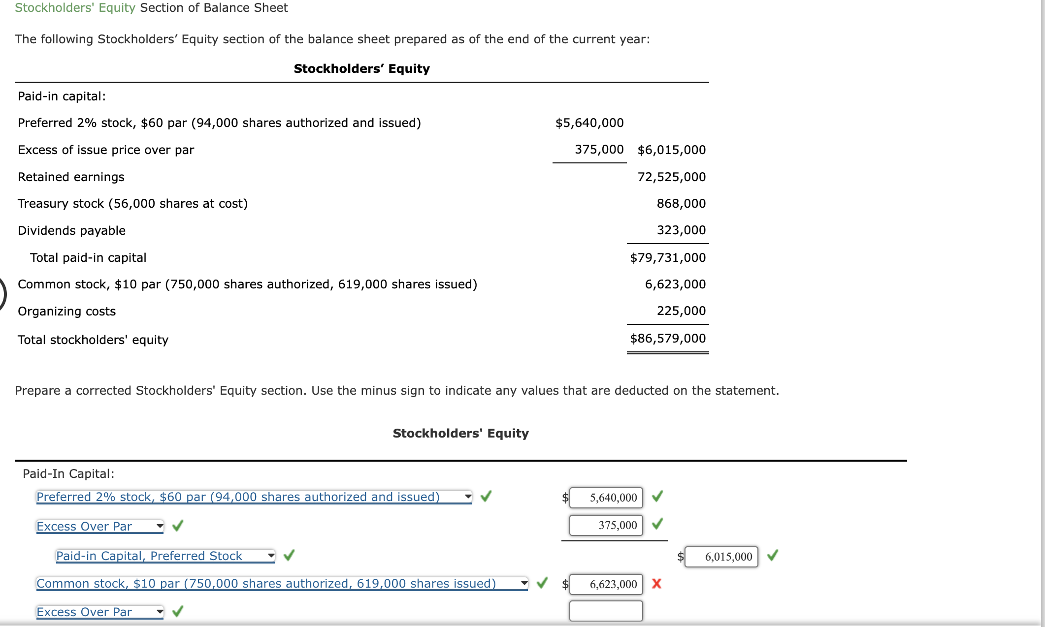 Solved Stockholders' Equity Section of Balance Sheet The | Chegg.com