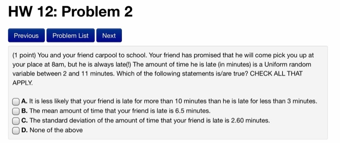 Solved HW 12: Problem 2 Previous Problem List Next (1 point) | Chegg.com