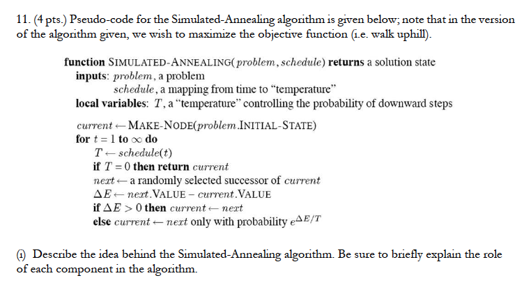 11 4 Pts Pseudo Code For The Simulated Annealing