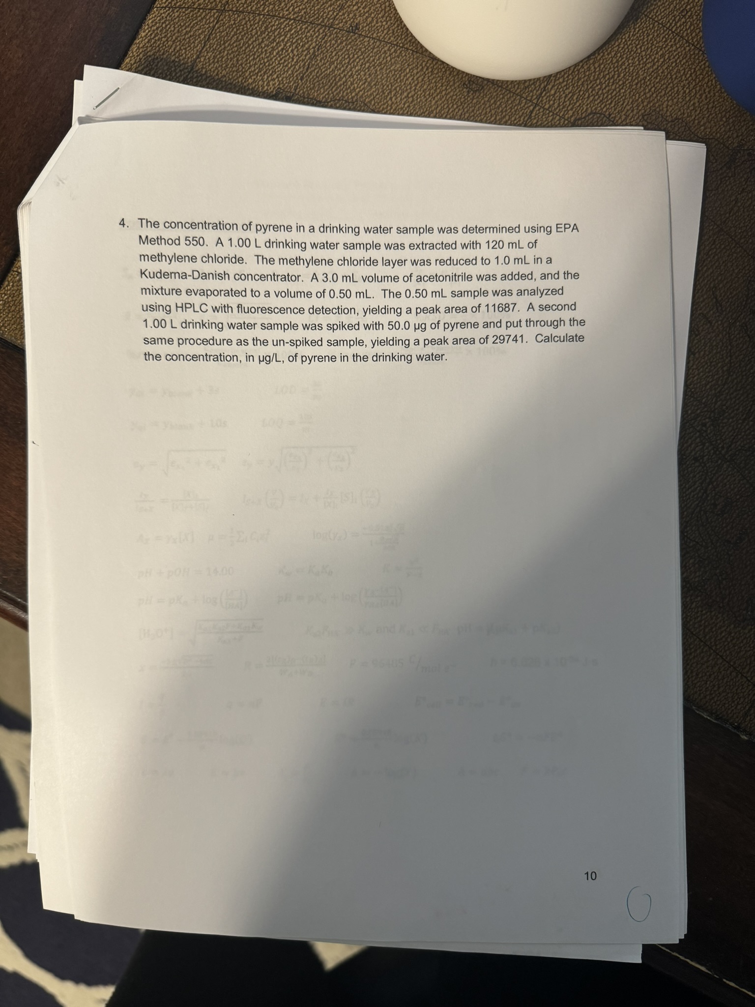 Solved 4. The concentration of pyrene in a drinking water | Chegg.com