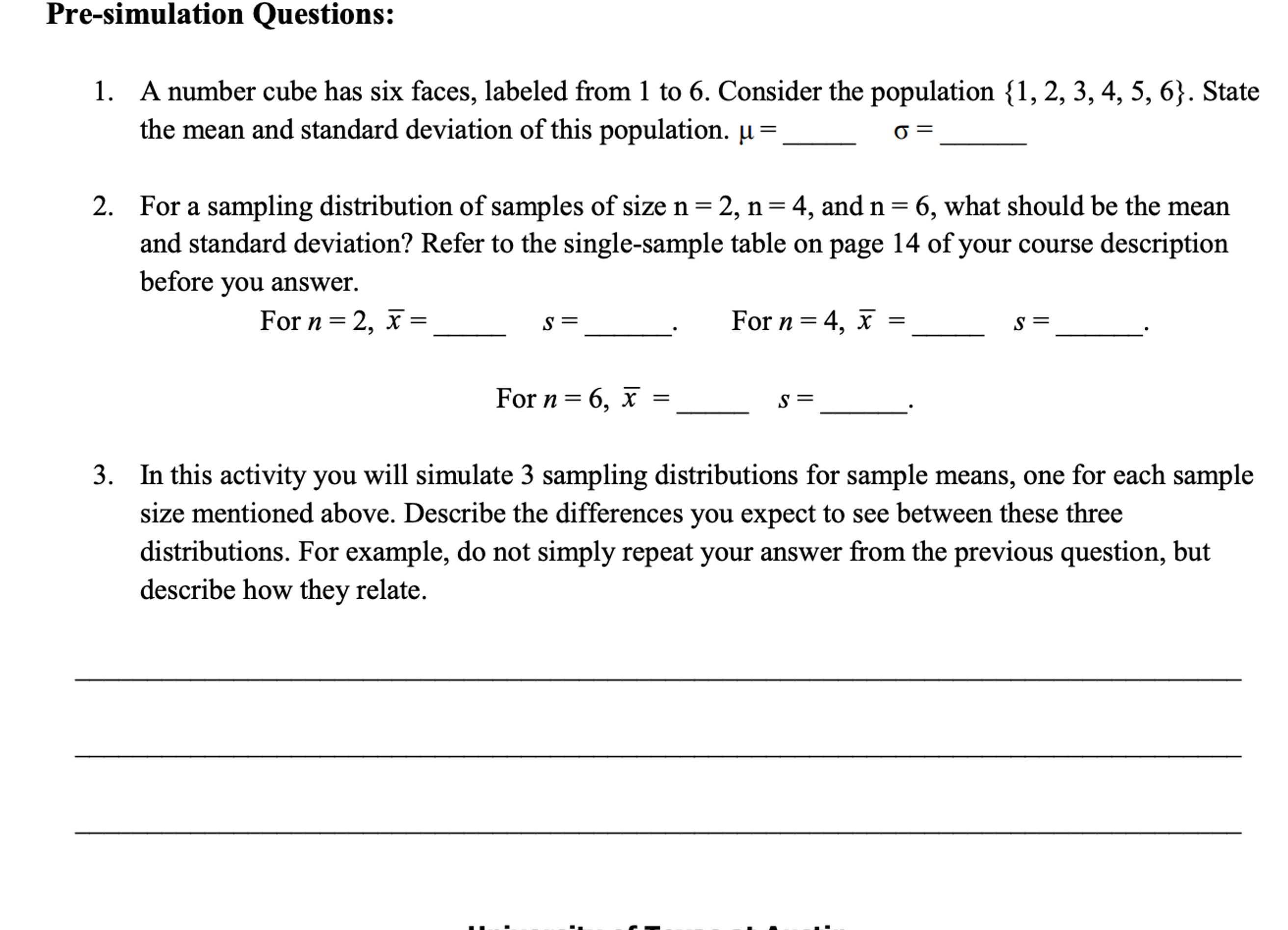 Solved Pre-simulation Questions:A number cube has six faces, | Chegg.com