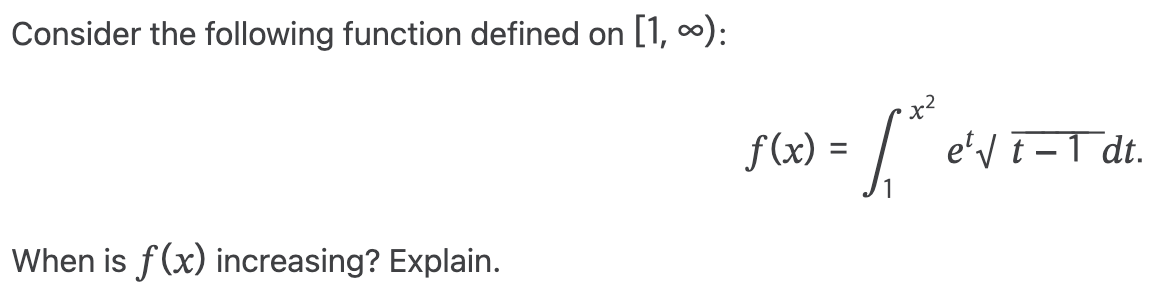Solved Consider the following function defined on [1,∞) | Chegg.com