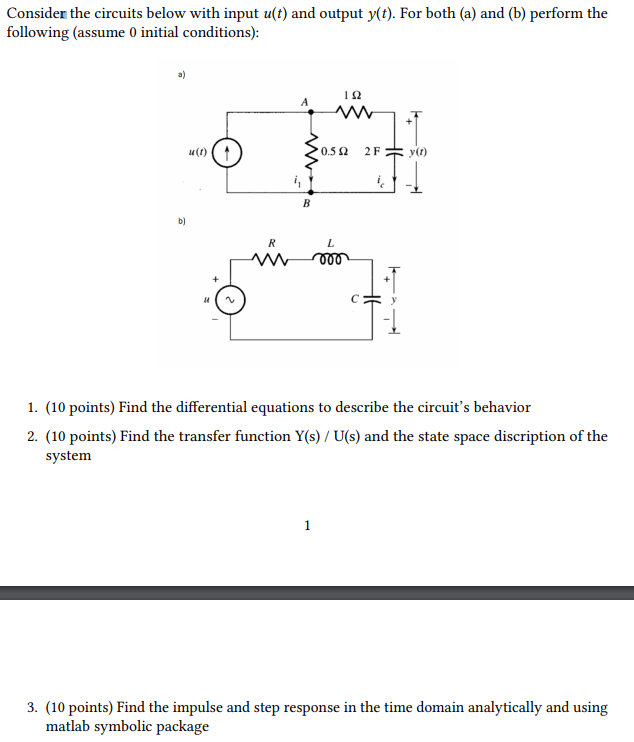 Solved Consider the circuits below with input u(t) and | Chegg.com