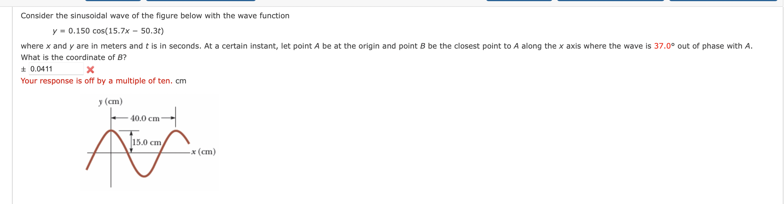 Solved Consider the sinusoidal wave of the figure below with | Chegg.com
