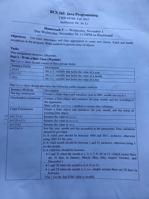 Solved BCS 345: Java Programming CRN 94760 Fall 2017 | Chegg.com