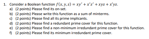 Solved 1. Consider a Boolean function | Chegg.com