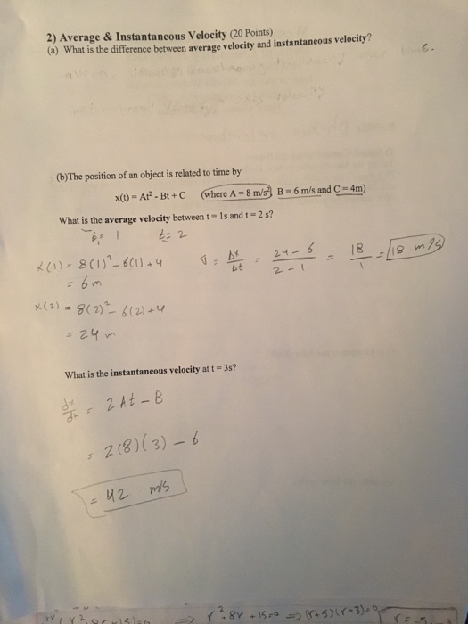Solved Average & Instantaneous Velocity (a) What is the | Chegg.com