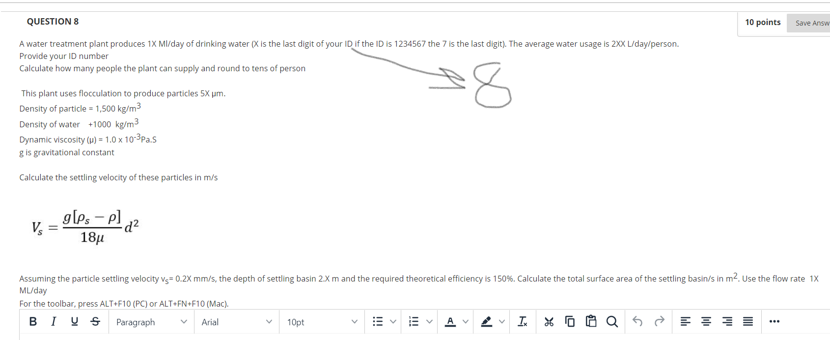 Solved QUESTION 8 10 points Save Answ A water treatment | Chegg.com