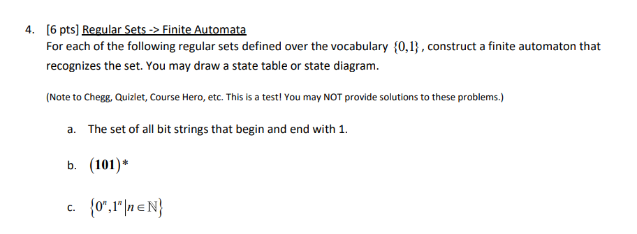 Solved 4. (6 pts) Regular Sets -> Finite Automata For each | Chegg.com