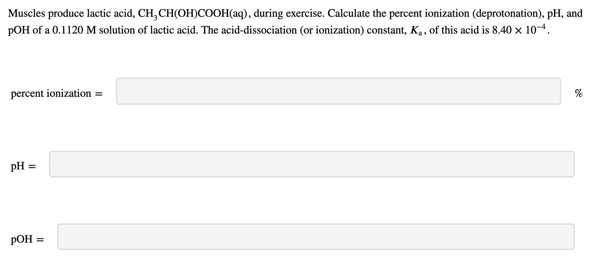 Solved Muscles produce lactic acid, CH, CH(OH)COOH(aq), | Chegg.com