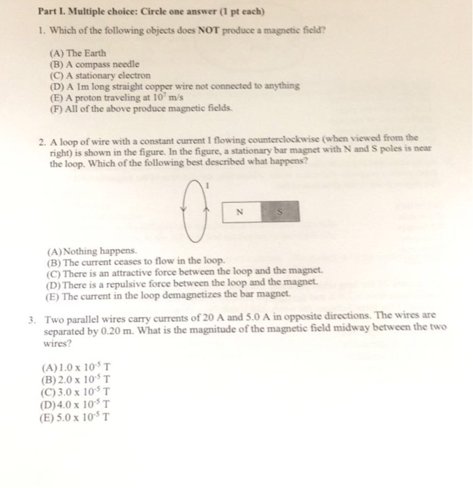 Solved Part I. Multiple choice: Circle one answer (1 pt | Chegg.com