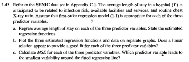 2.64. Refer to the SENIC data set in Appendix C.1 and | Chegg.com