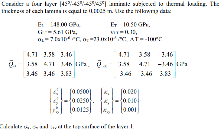 Solved Consider a four layer [45∘/45∘/−45∘/45∘] laminate | Chegg.com