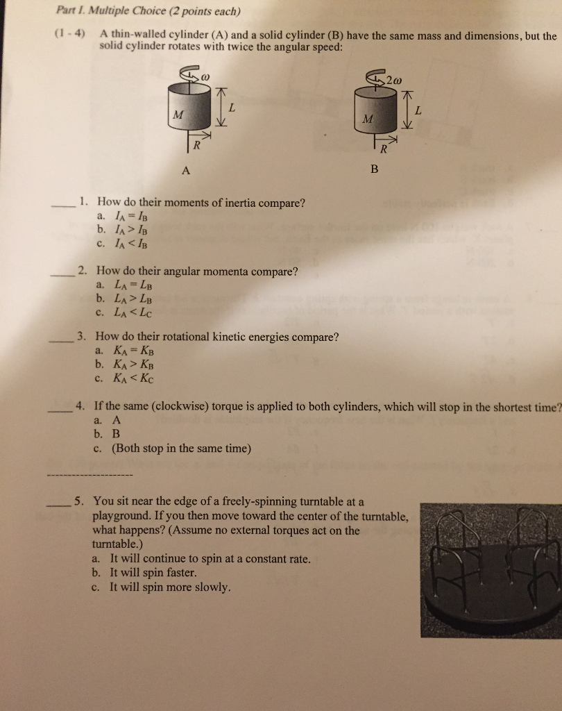Solved Part I. Multiple Choice (2 points each) (1-4) A | Chegg.com