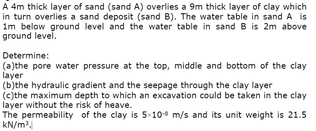 Solved A 4m thick layer of sand (sand A) overlies a 9m thick | Chegg.com
