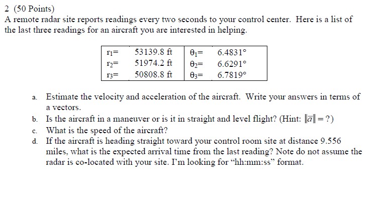 Solved 2 (50 ﻿Points)A remote radar site reports readings | Chegg.com