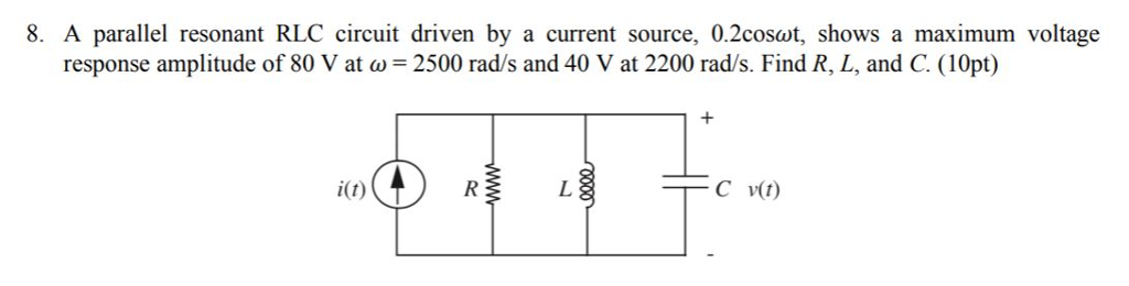 Solved 8. A parallel resonant RLC circuit driven by a | Chegg.com