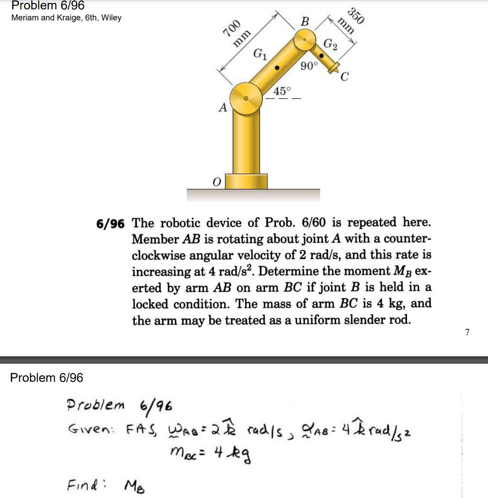 Solved Problem 6/96 Meriam and Kraige, 6th, Wiley ku B 350 | Chegg.com