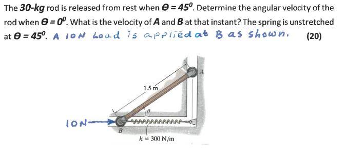Solved The 30-kg rod is released from rest when = 45°. | Chegg.com