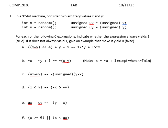 Solved 1. In a 32-bit machine, consider two arbitrary values | Chegg.com