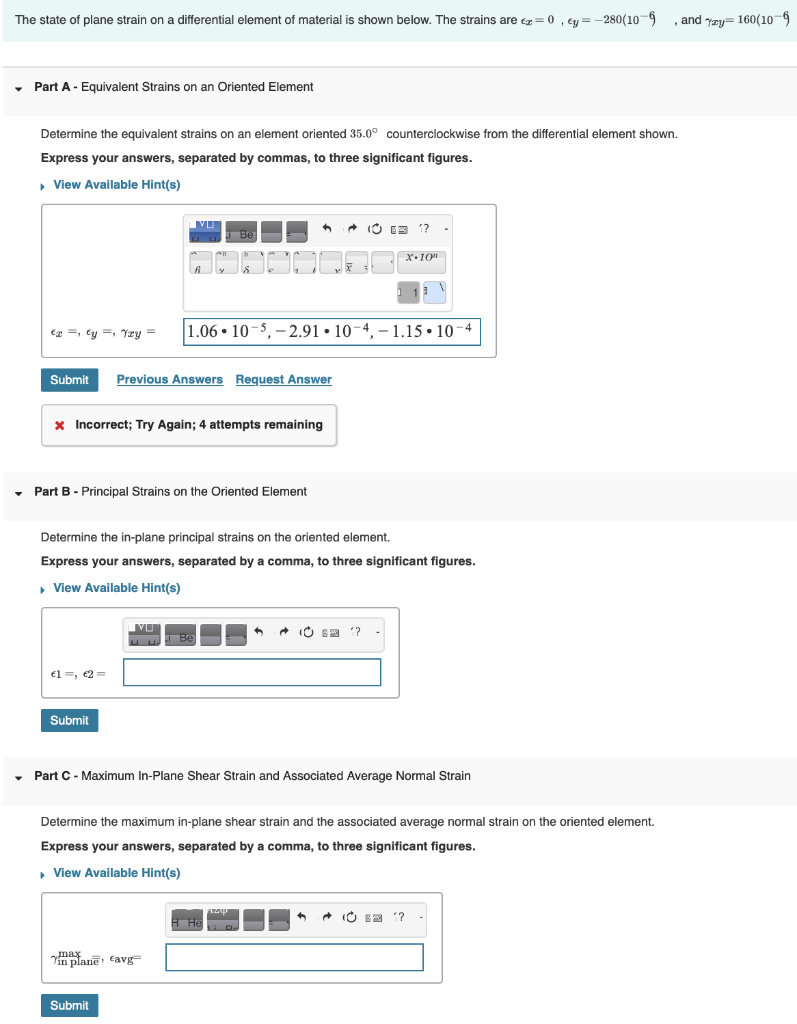 Solved The state of plane strain on a differential element | Chegg.com