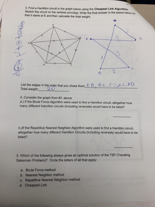 Solved 3. Find a Hamilton circuit in the graph below using | Chegg.com