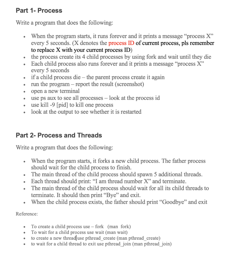 Solved Part 1 - Process Write a program that does the | Chegg.com