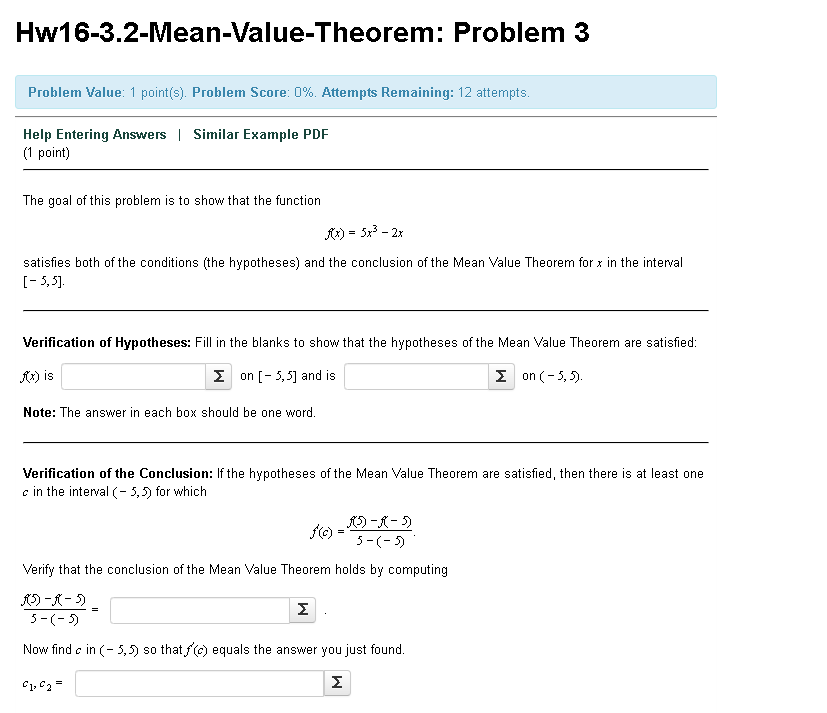 Solved Hw16-3.2-Mean-Value-Theorem: Problem 3 Problem Value: | Chegg.com
