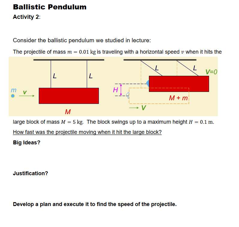 Solved Ballistic Pendulum Activity 2: Consider the ballistic | Chegg.com