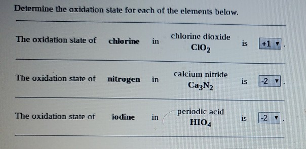 Solved Determine The Oxidation State For Each Of The