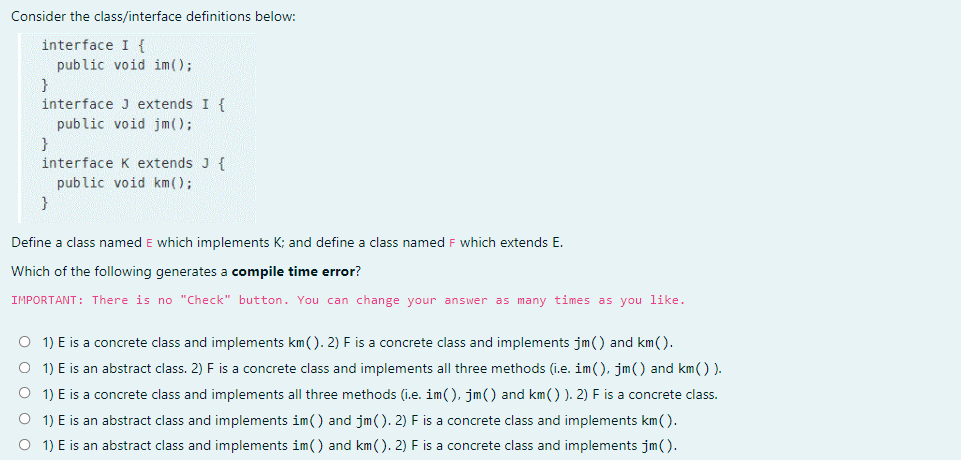 Solved Consider the class/interface definitions below: | Chegg.com