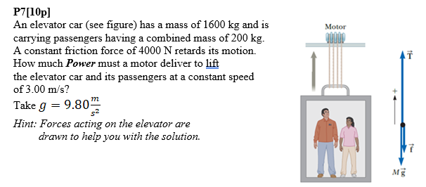 Solved P7[10p] An elevator car (see figure) has a mass of | Chegg.com