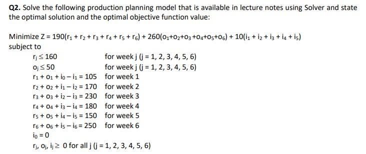 Solved Q2. Solve the following production planning model | Chegg.com
